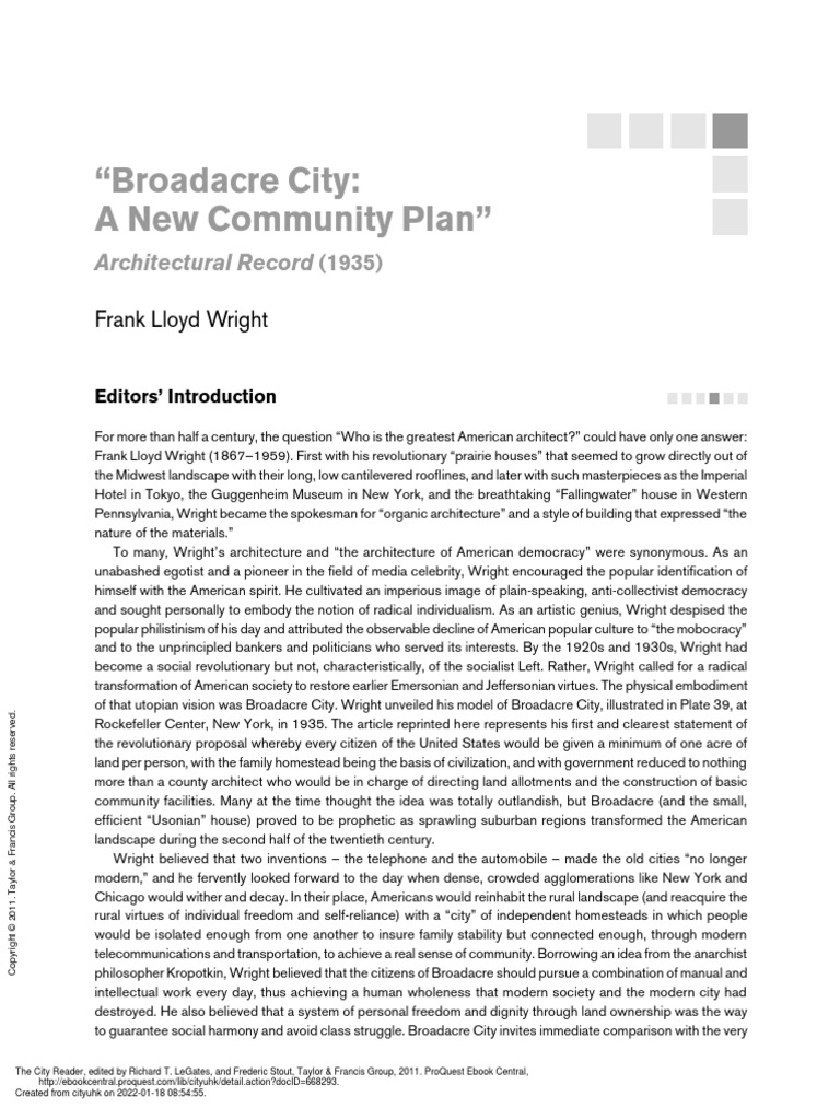 The City Reader - ("Broadacre City A New Community Plan" Architectural Record (1935) ) | PDF