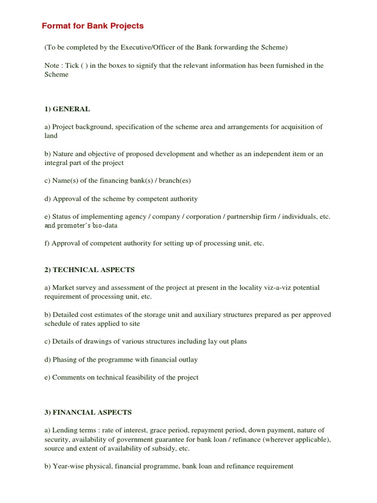 Format For Bank Projects: 1) General | PDF