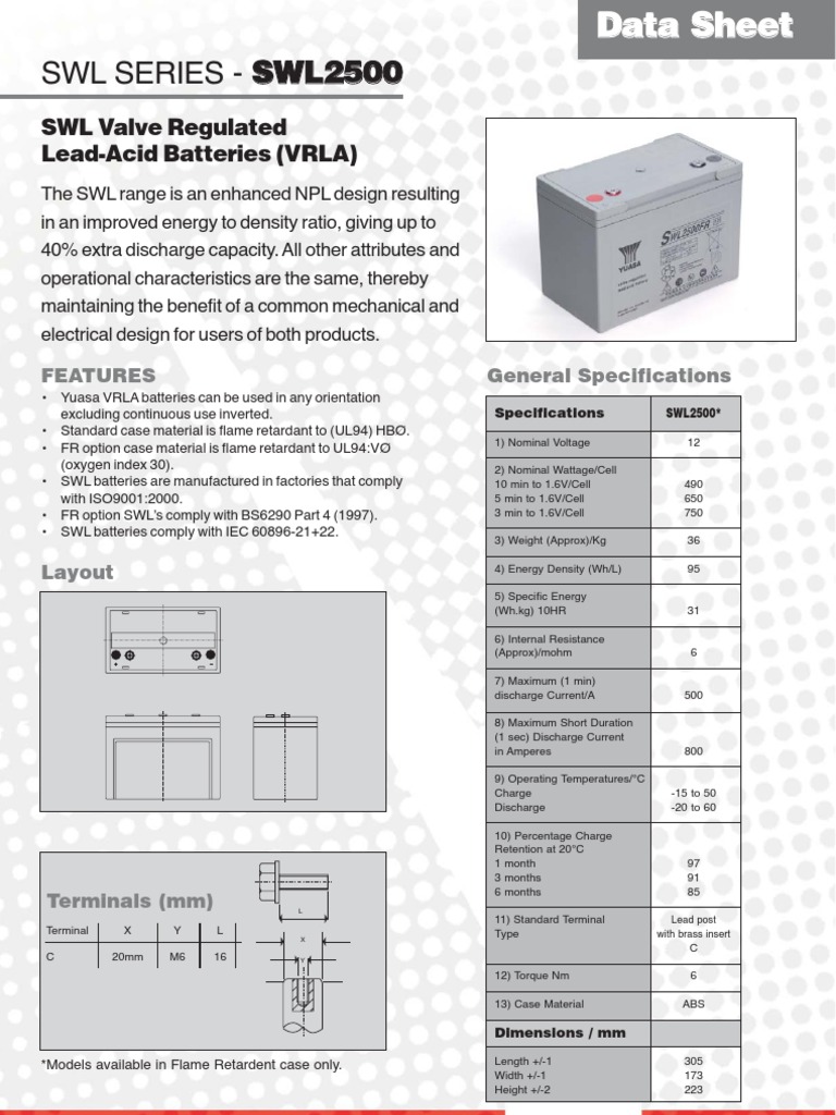 Yuasa SWL2500 | PDF | Electrical Components | Physical Quantities