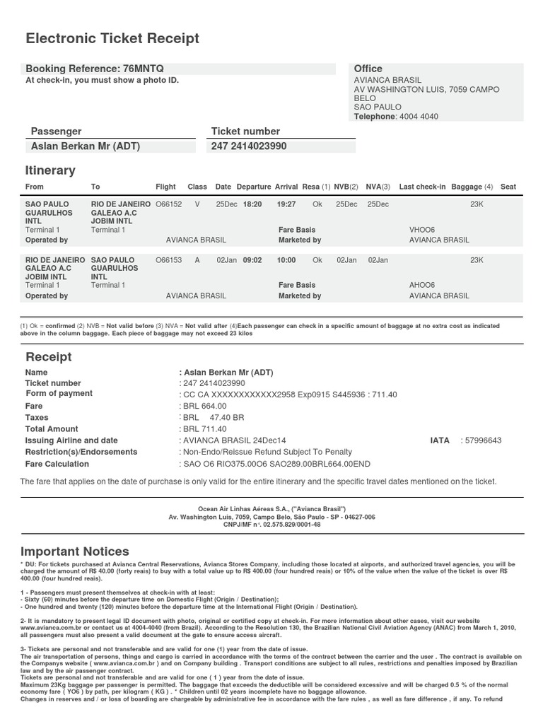Electronic Ticket Receipt | PDF | Transport | Aviation