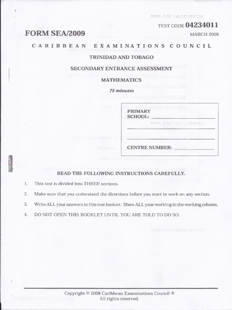 Sea 2009 Mathematics | PDF