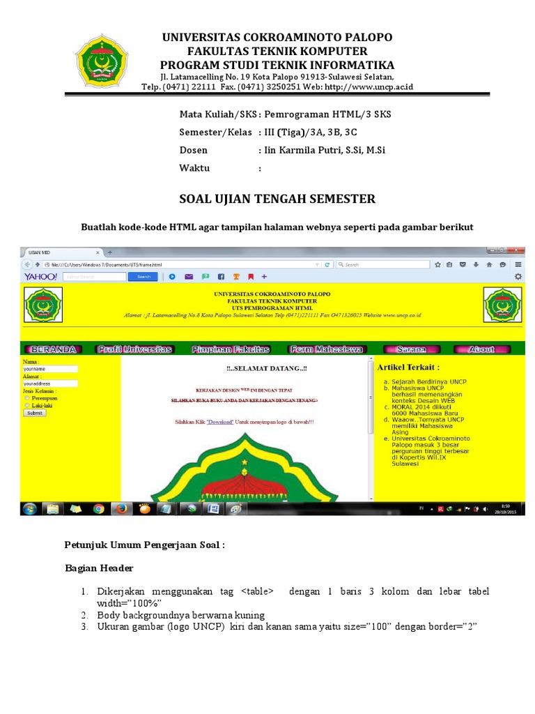 SOAL UTS Pemrograman HTML | PDF