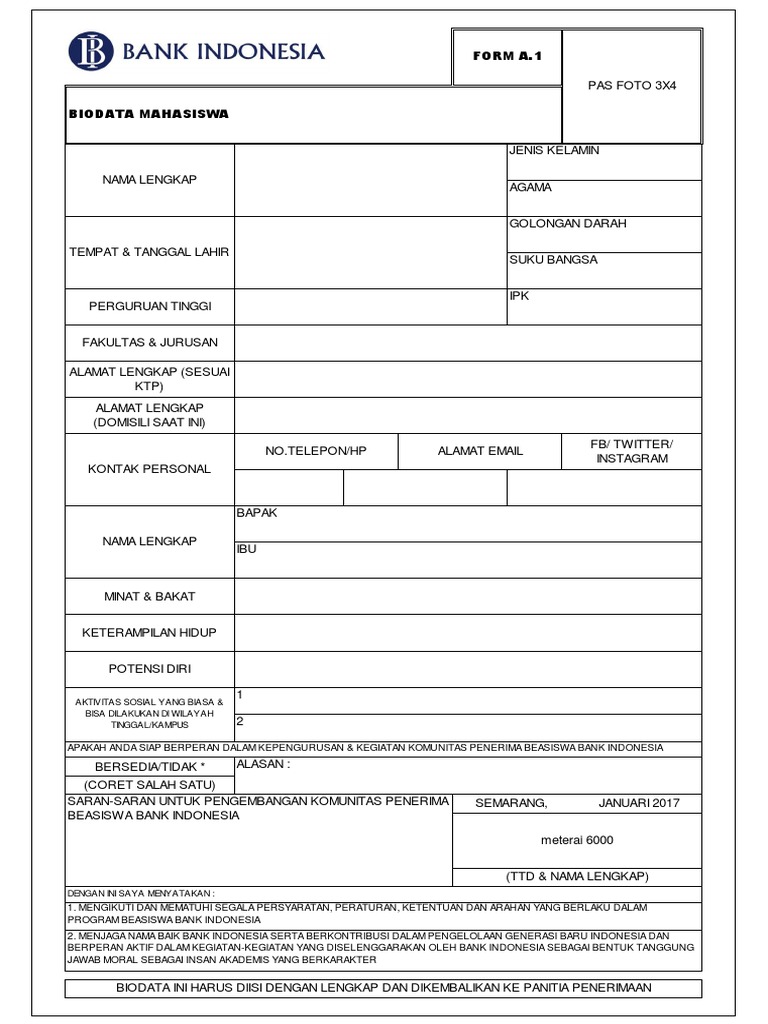Form A1 Beasiswa Bi | PDF