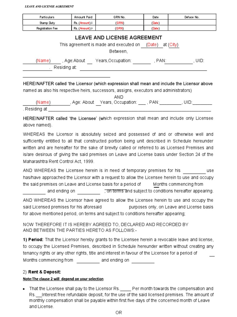 Leave and License Agreement: Date City | PDF | License | Landlord