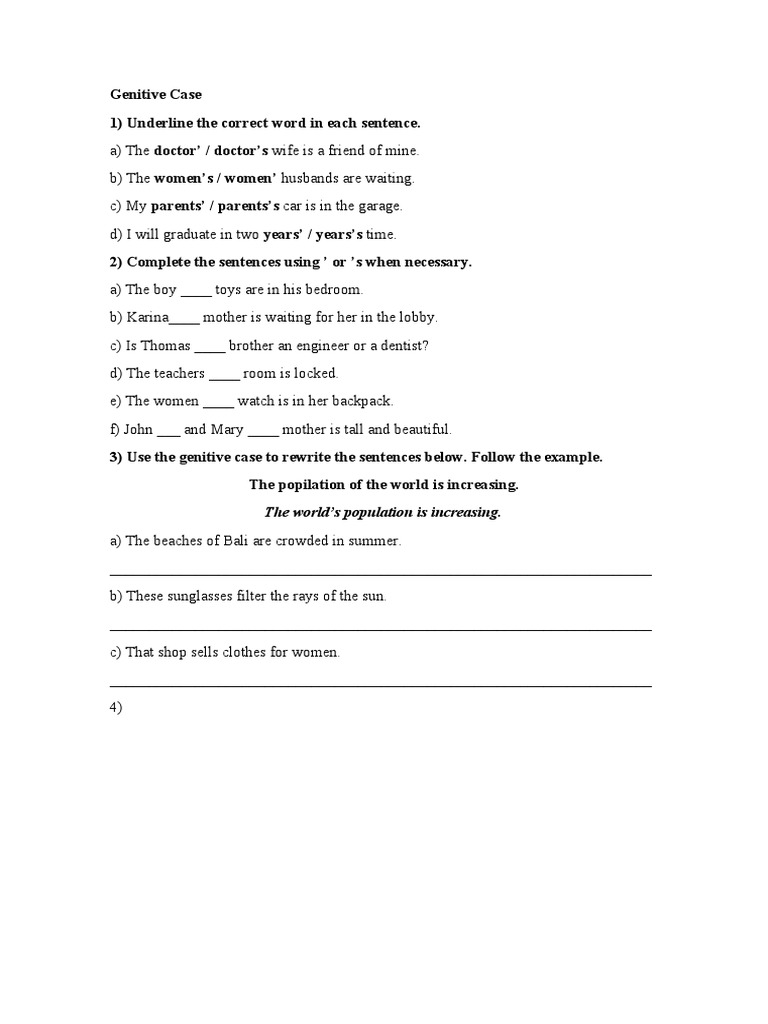 Genitive Case Exercises with Answers | PDF