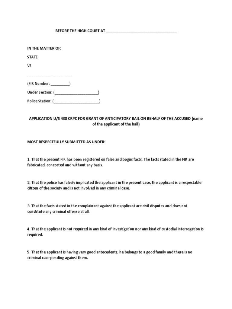 Anticipatory Bail Petition Format LawRato | PDF | Bail | Legal Action