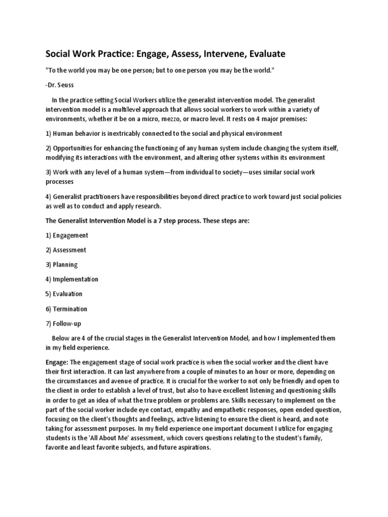 Social Work: Engage, Assess, Intervene | PDF | Goal | Social Work