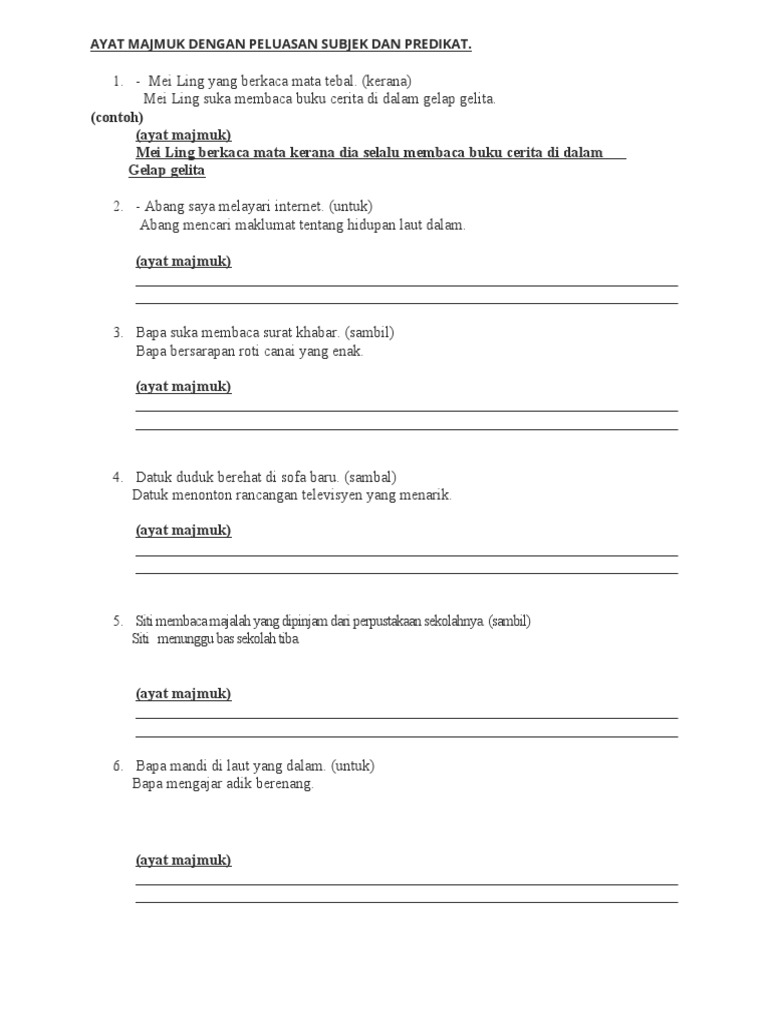 Ayat Majmuk Dengan Peluasan Subjek Dan Predikat | PDF