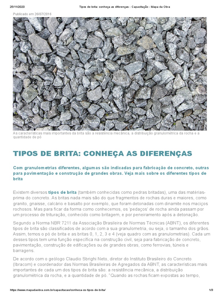 Tipos de Brita e Suas Aplicações | PDF | Basalto | Concreto