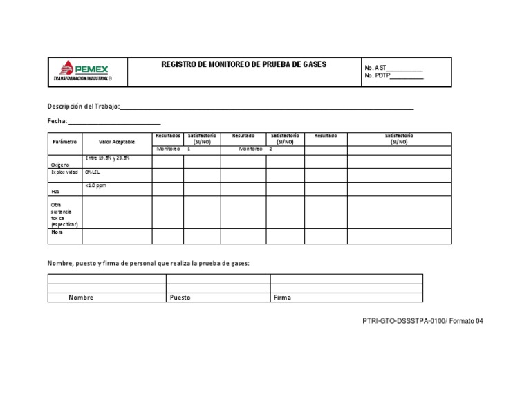 100-Formato Monitoreo Gas | PDF