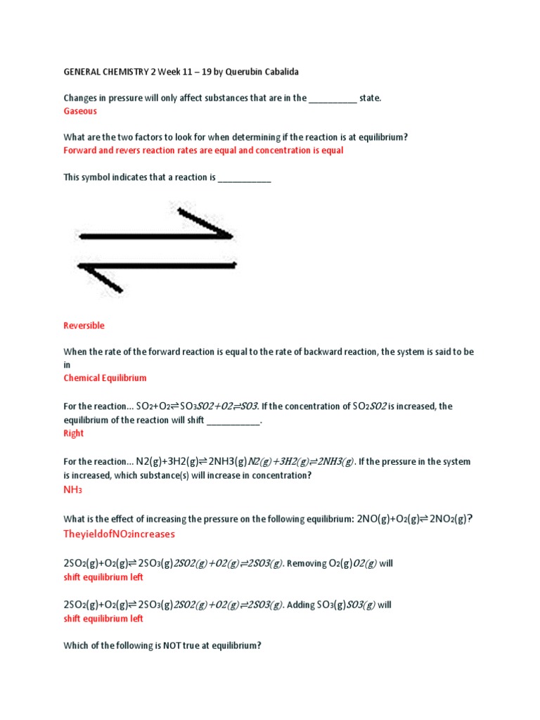 General Chemistry 2 Week 11 – 19 Review: Key Concepts Regarding ...