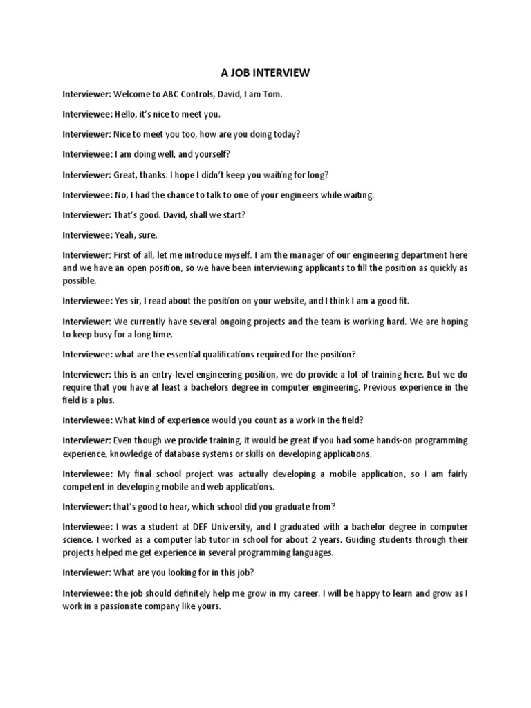 A Job Interview | PDF | Job Interview | Behavior Modification