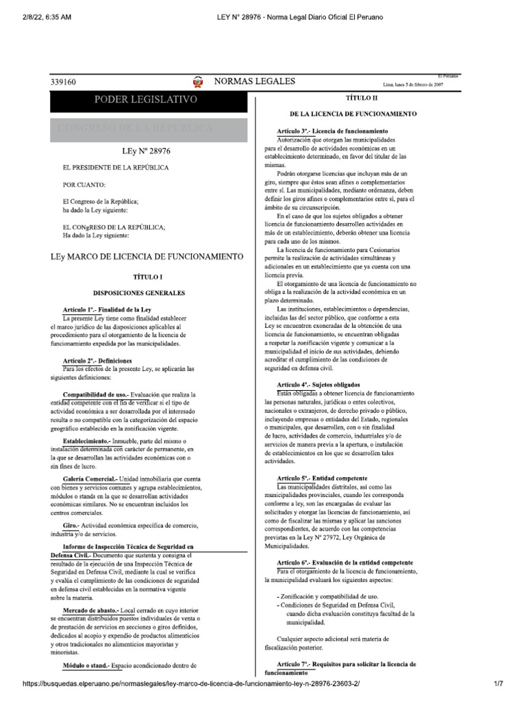 Ley #28976 - Ley de Seguridad | PDF