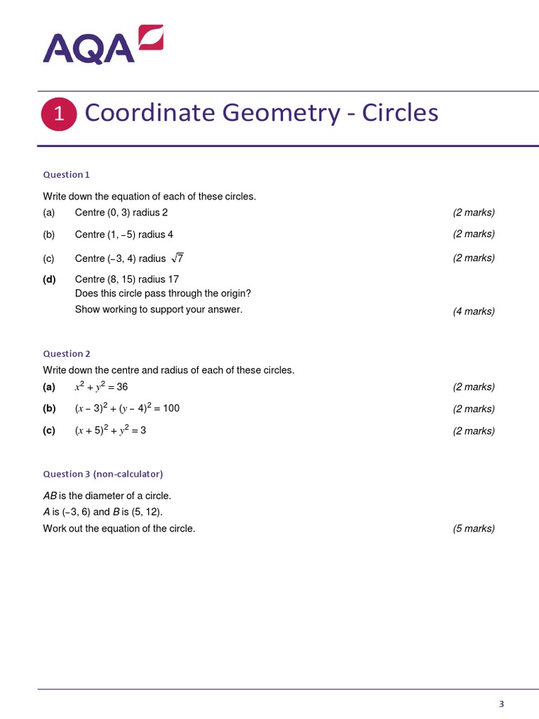 Worksheet 1 Coordinate Geometry Circle | PDF | Circle | Euclidean Plane ...