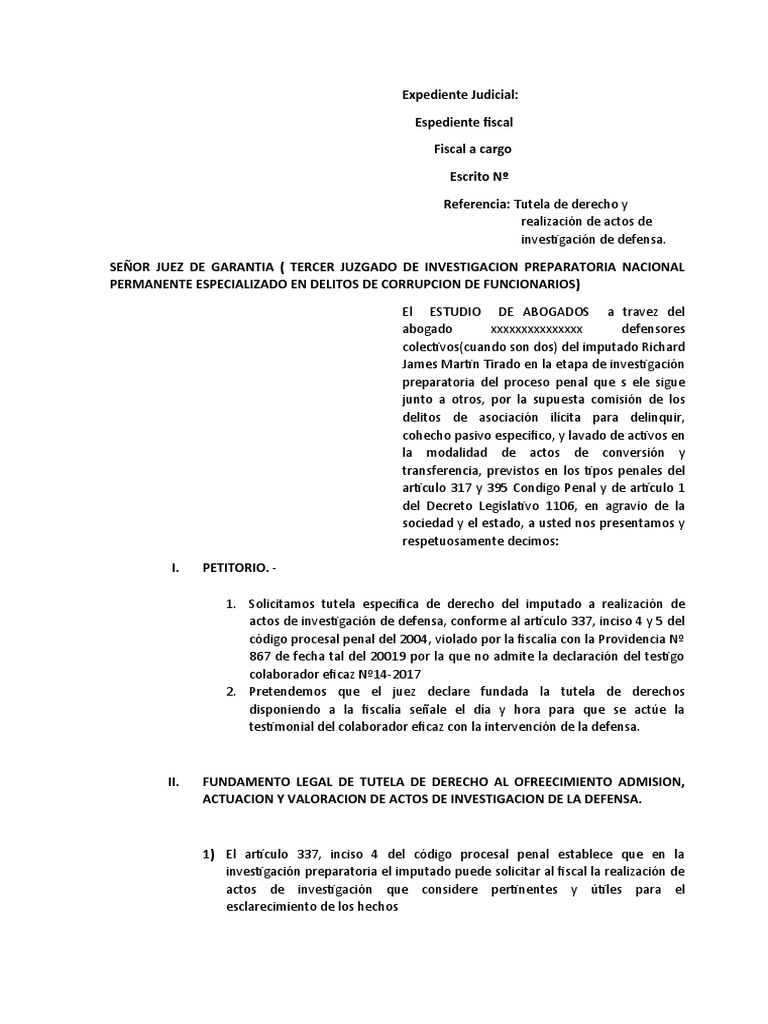 Escrito Tutela de Derechos | PDF | Derecho penal | Ley procesal