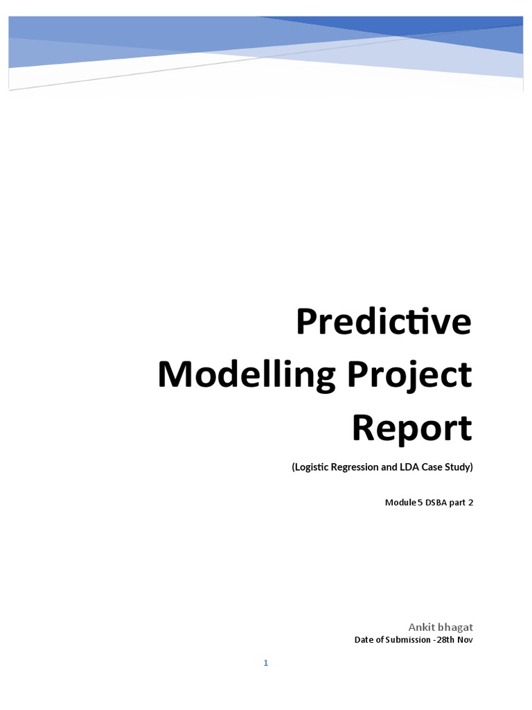 Predictive Modelling Project Report: Logistic Regression and LDA Case Study | PDF | Receiver ...