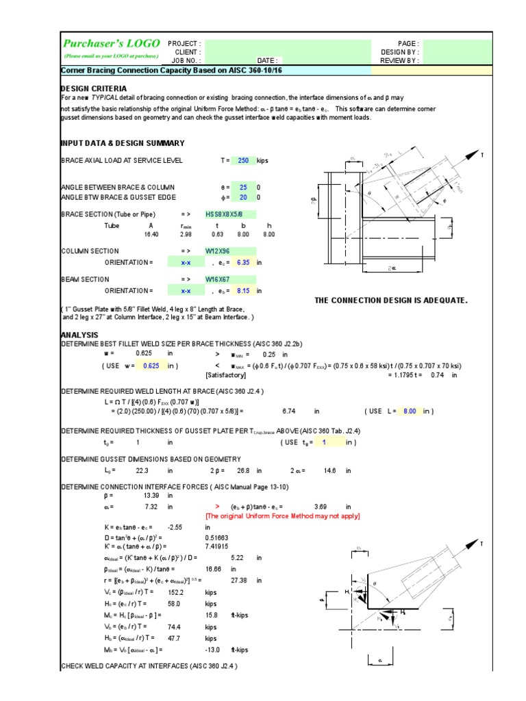 Corner Bracing Connection Capacity Based On AISC 360-10/16 Design Criteria | PDF | Buckling ...