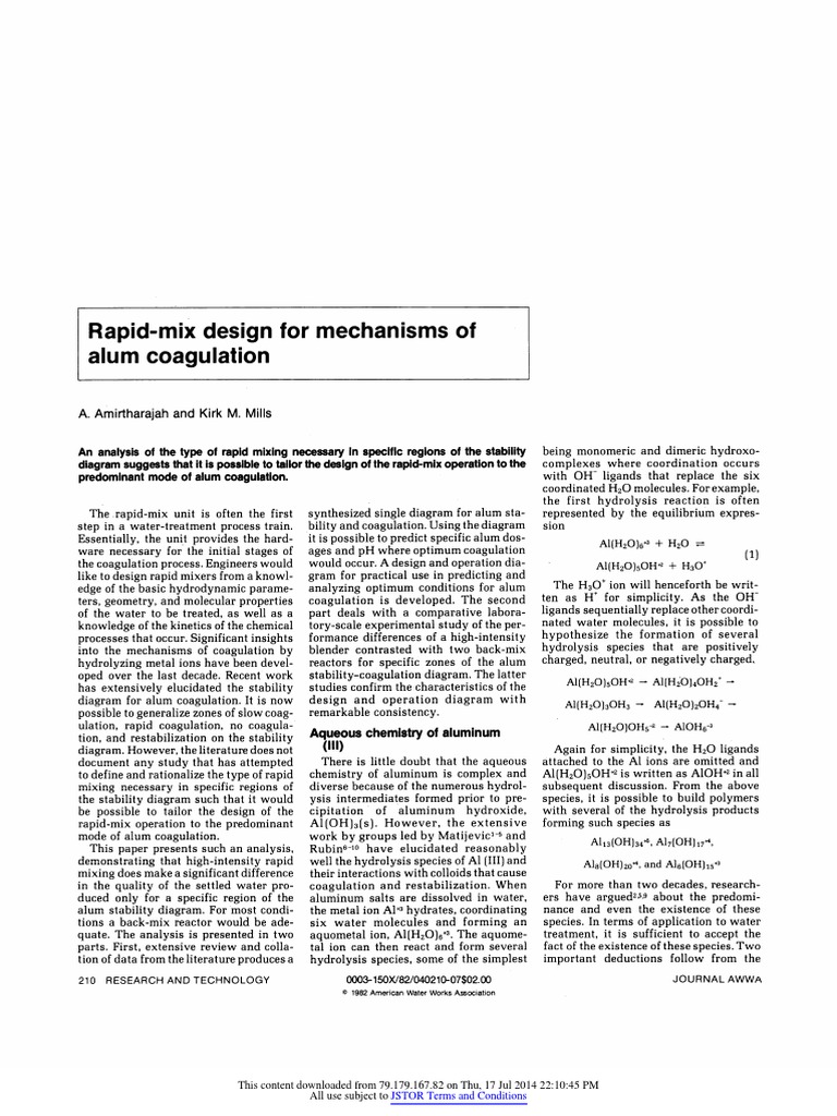 Amirtharajah & Mills. 1982. Rapid-Mix Design For Mechanisms of Alum ...