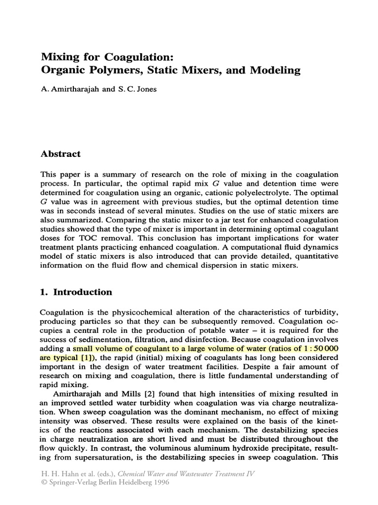 Amirtharajah A., Jones S.C. (1996) Mixing For Coagulation Organic ...