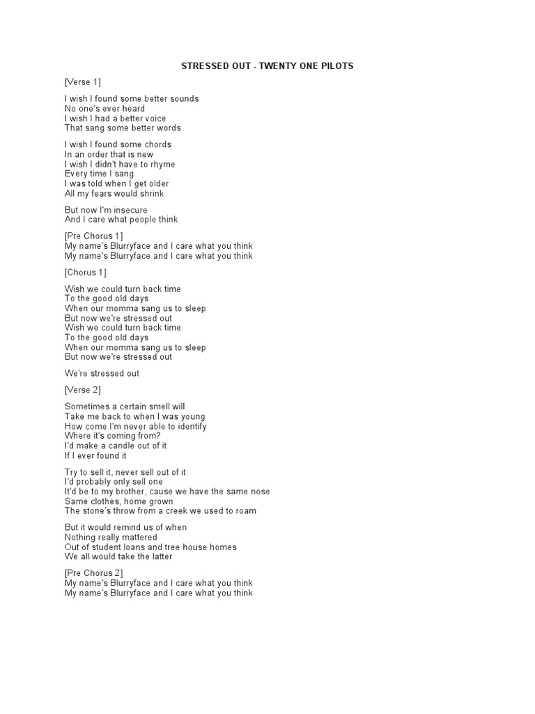 Stressed Out - Twenty One Pilots | PDF | Song Structure