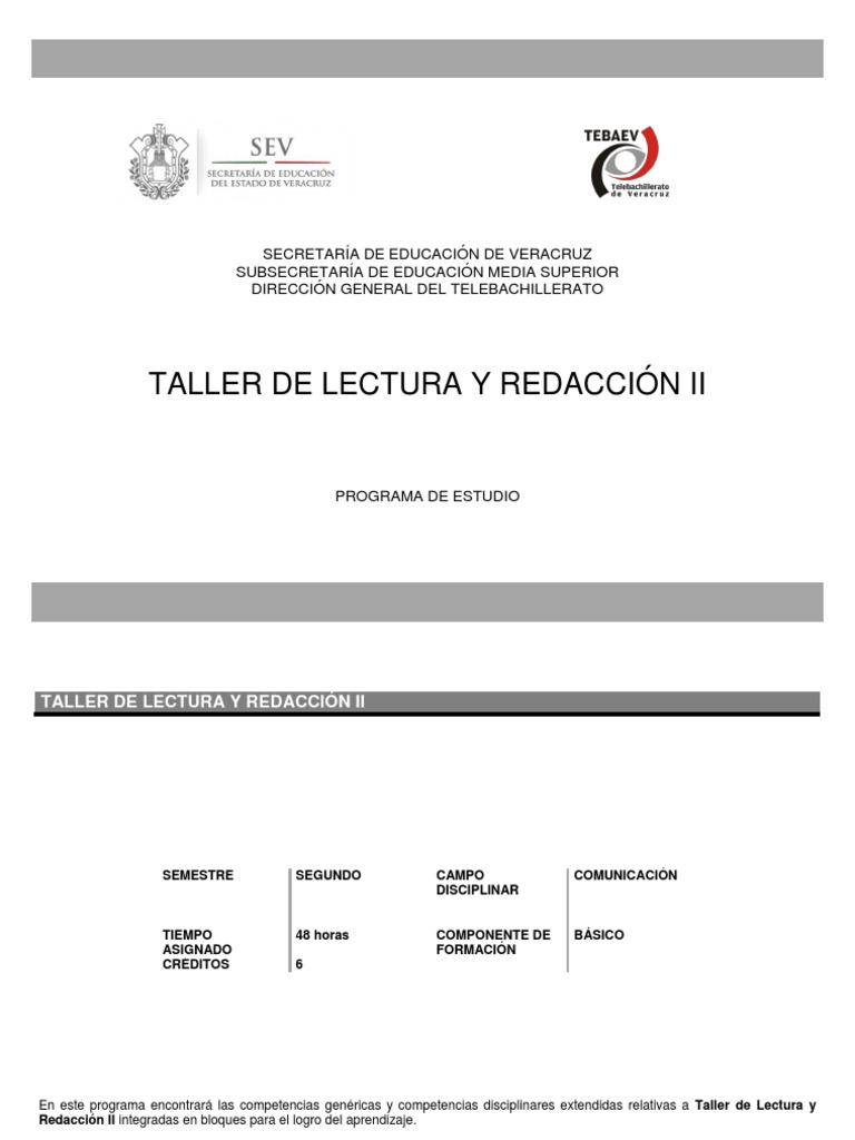 Taller de Lectura y Redaccion II | PDF | Evaluación | Plan de estudios