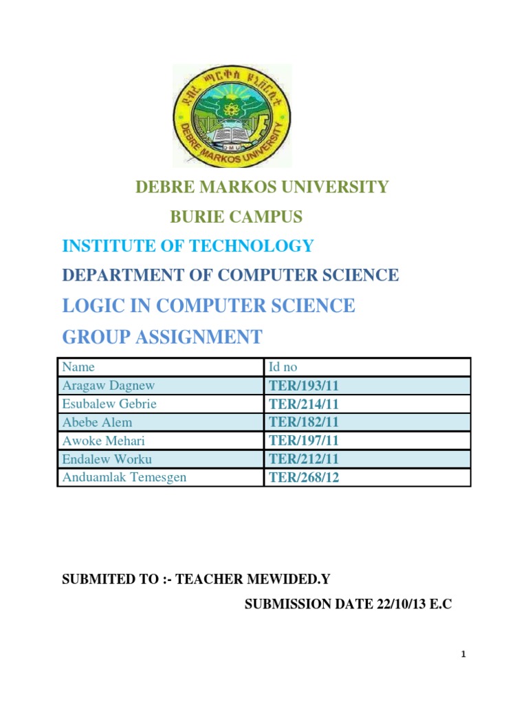 Debre Markos University Burie Campus: Logic in Computer Science Group ...