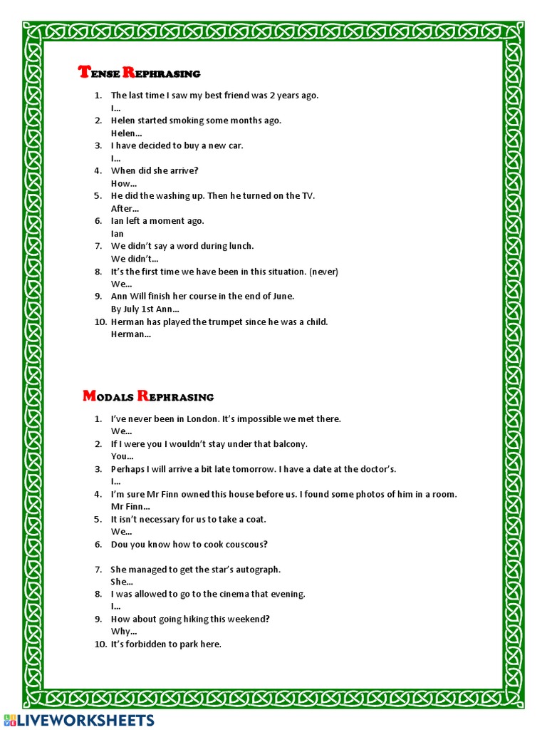 Rephrasing Verbal Tenses and Modals | PDF
