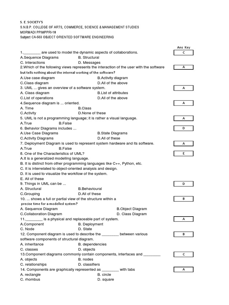 Oose MCQ | PDF | Class (Computer Programming) | Object (Computer Science)