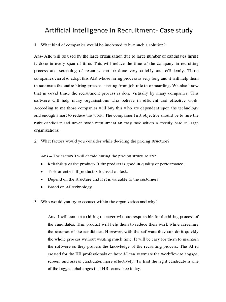 Artificial Intelligence in Recruitment-Case Study | PDF | Recruitment ...