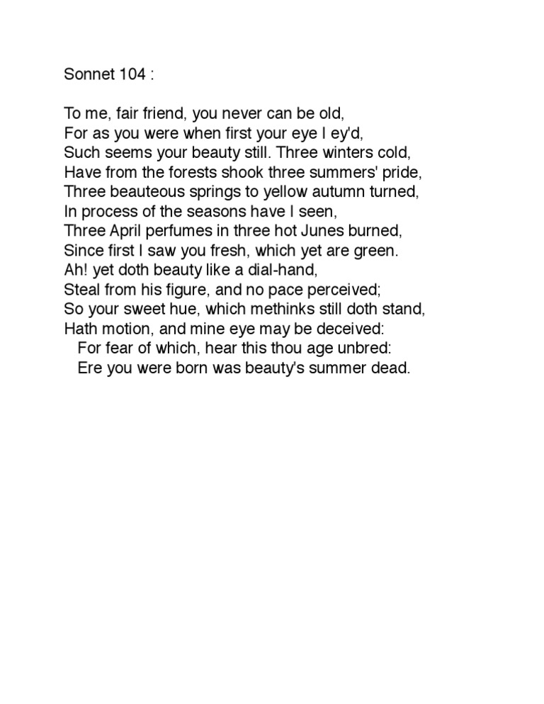 Sonnet 104 | PDF | Poems | Sonnets