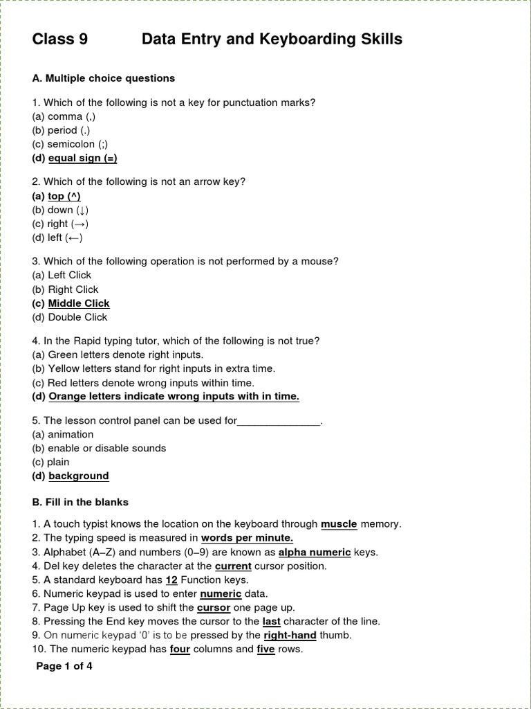 Chapter - Data Entry and Keyboarding Skills Class 9 | PDF | Computer Keyboard | Tools