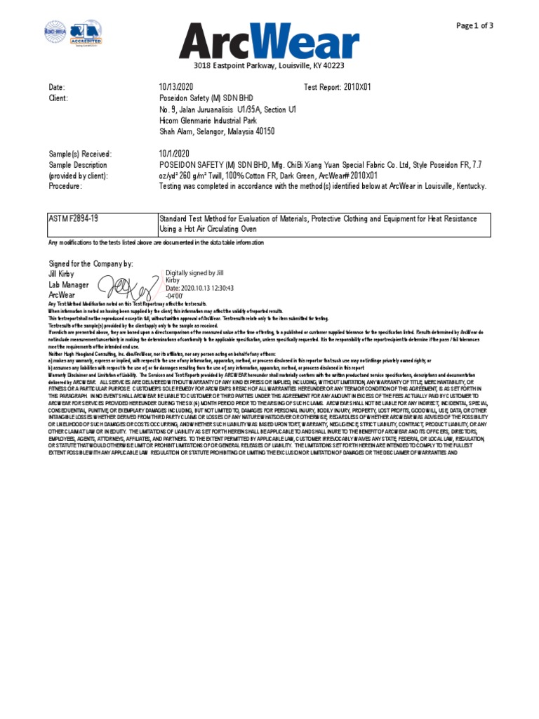 POSEIDON SAFETY (M) SDN BHD 2010X01, Poseidon FR 7.7oz Twill Dark Green ...