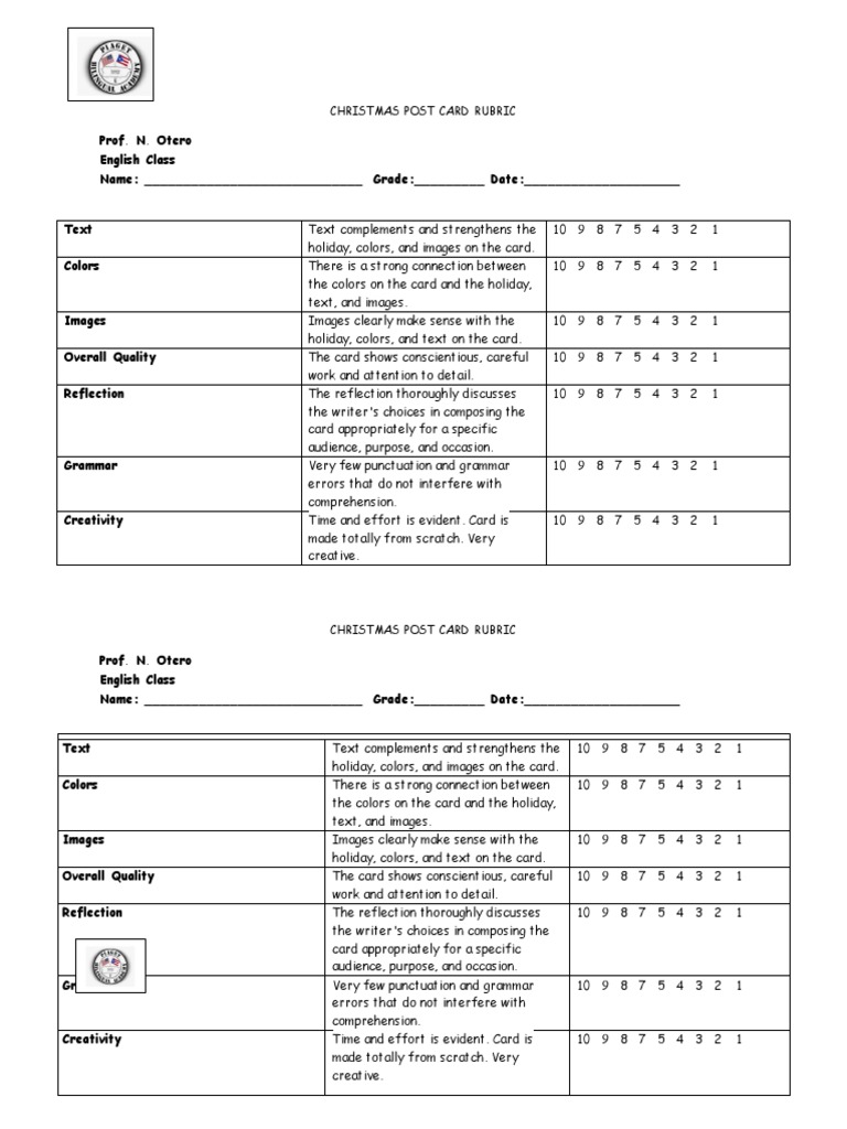 Christmas Post Card Rubric | PDF | Human Communication | Cognition