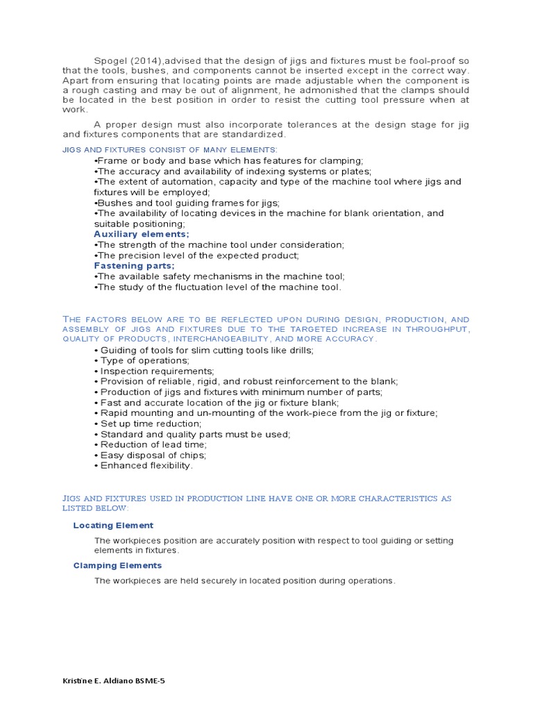 Auxiliary Elements Fastening Parts : Jigs AND Fixtures Consist OF Many ...