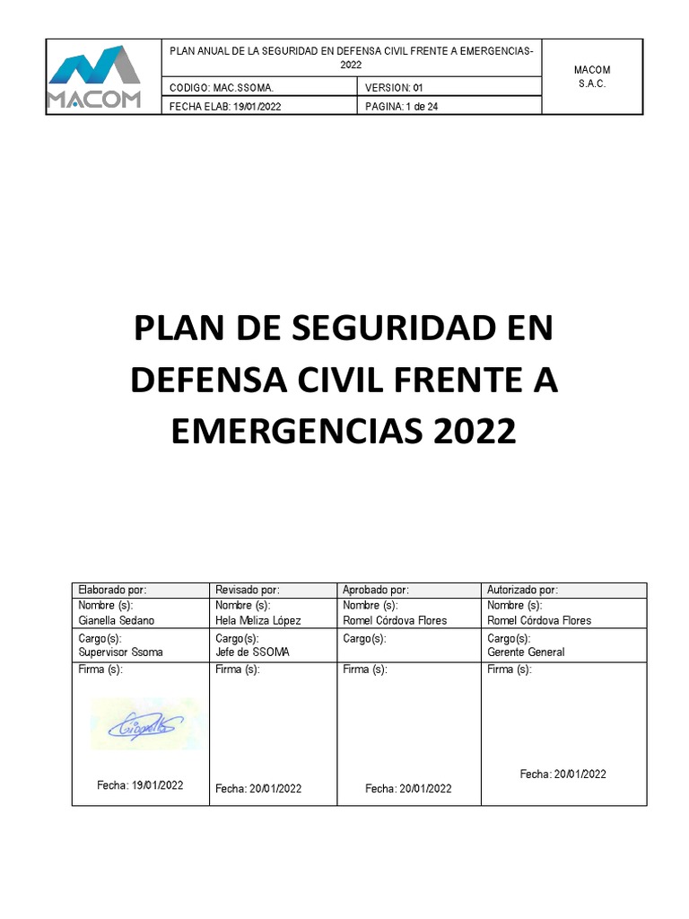 Plan de Seguridad en Defensa Civil Frente A Emergencias | PDF | Defensa ...