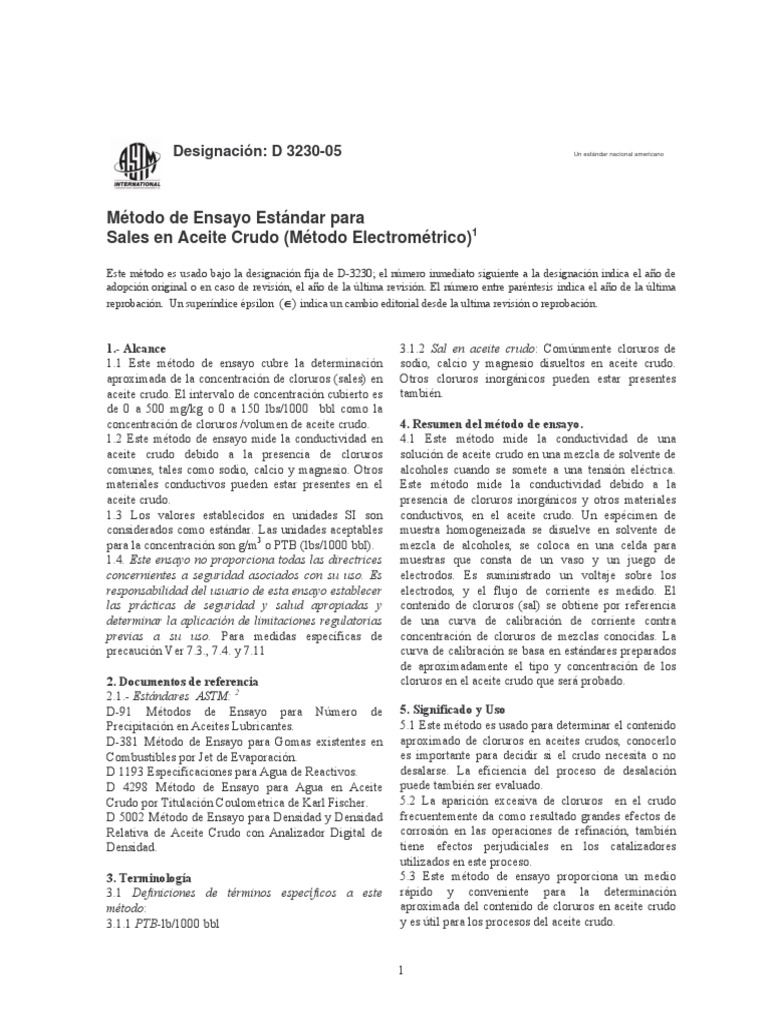 ASTM D 3230-05 Método de Ensayo Estándar para | PDF | Concentración | Reactivo