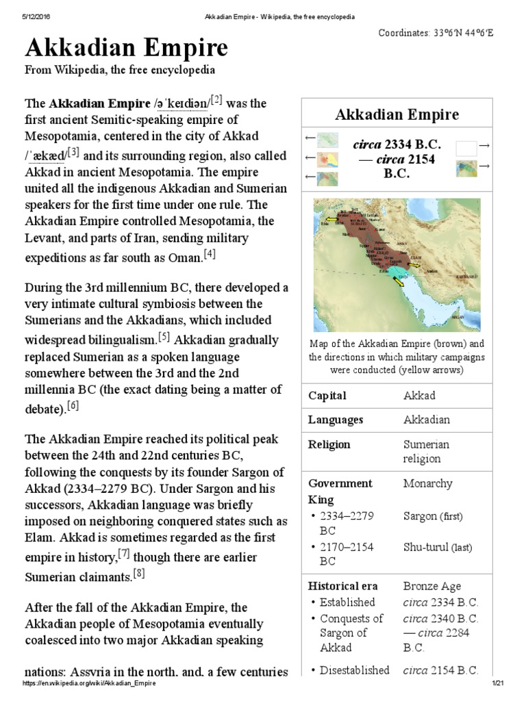 Akkadian Empire - Wikipedia, The Free Encyclopedia | PDF | Sumer ...