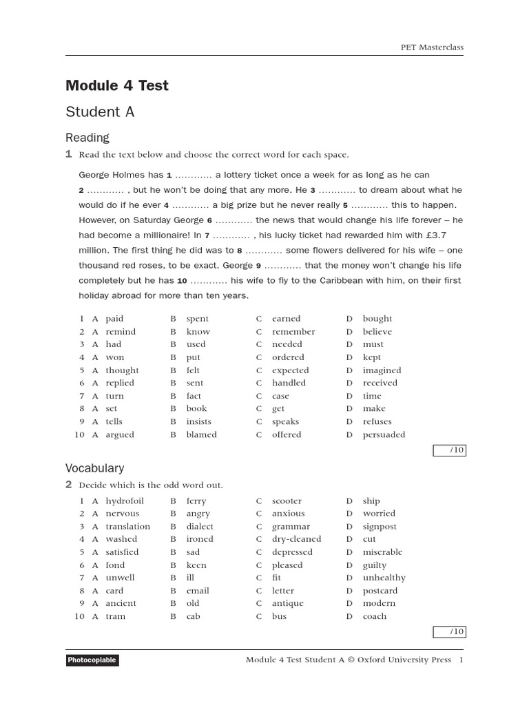 Module 4 Test Student A: Reading | PDF