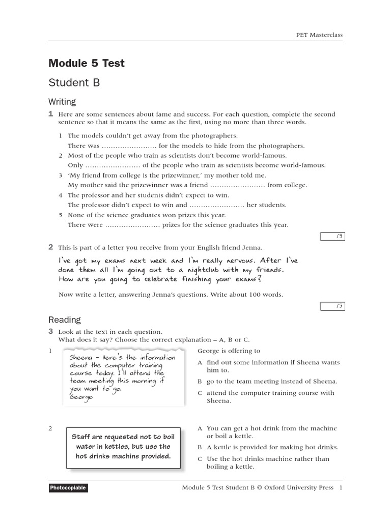 Module 5 Test Student B: Writing | PDF | Test (Assessment)