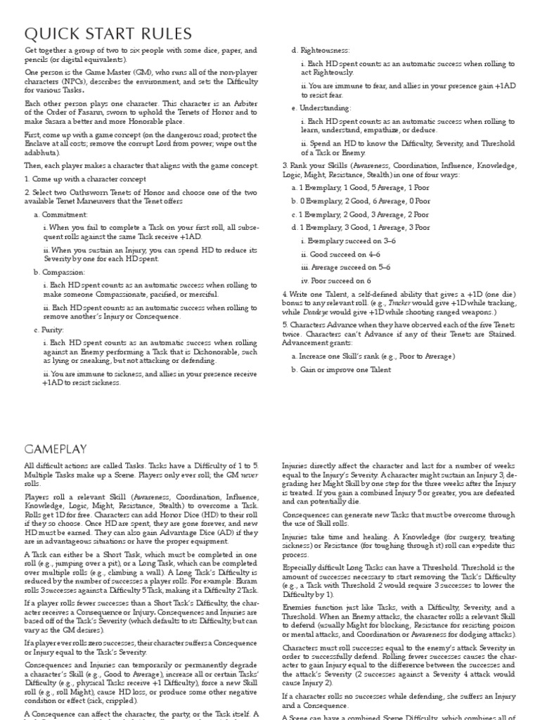 Ethos Engine - Vow of Honor - Quick Start Rules | PDF