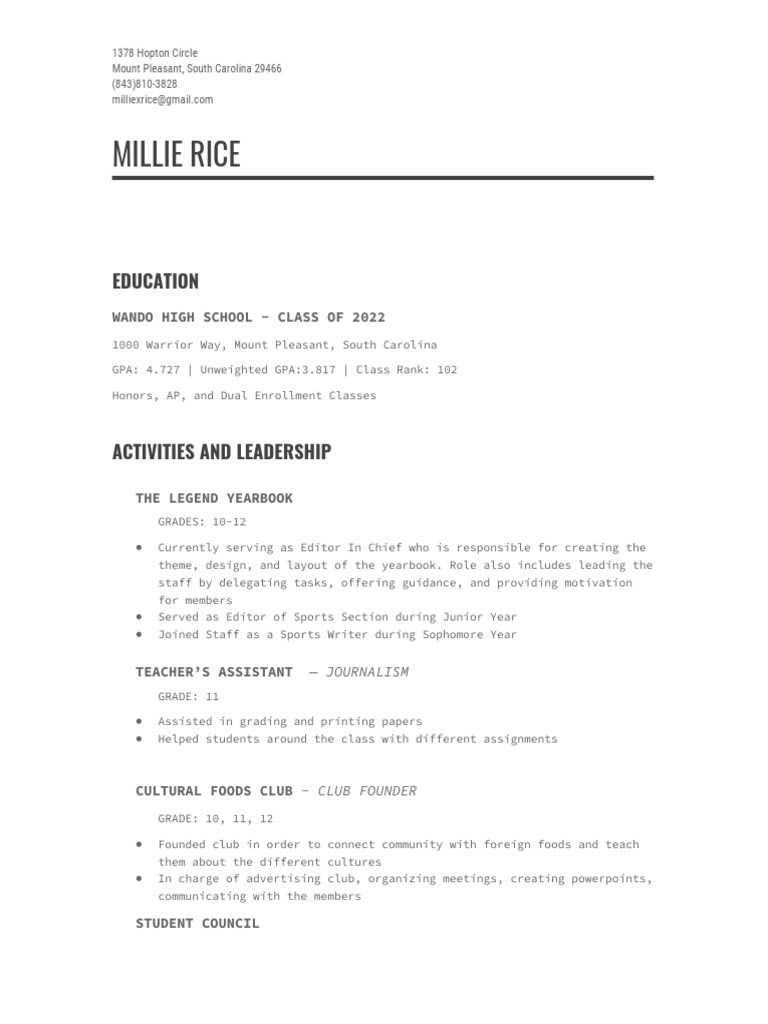 Millie Rice: Education | Download Free PDF | Schools | Students