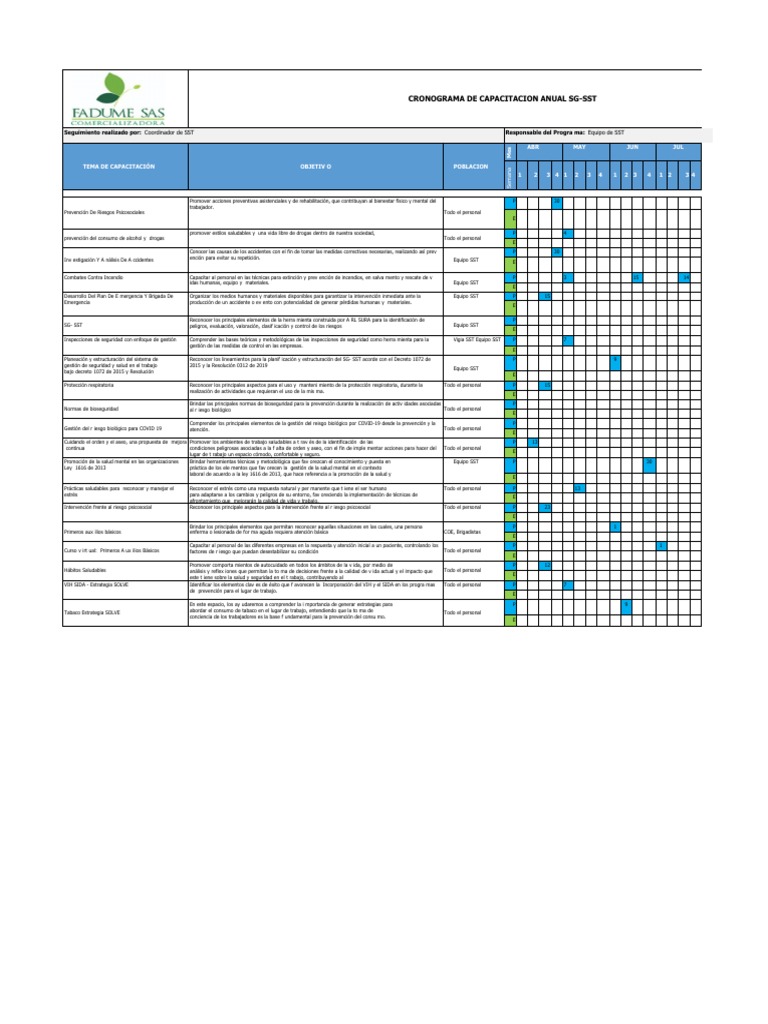 Cronograma de Capacitacion Anual SG SST | PDF | Salud mental | Salud pública