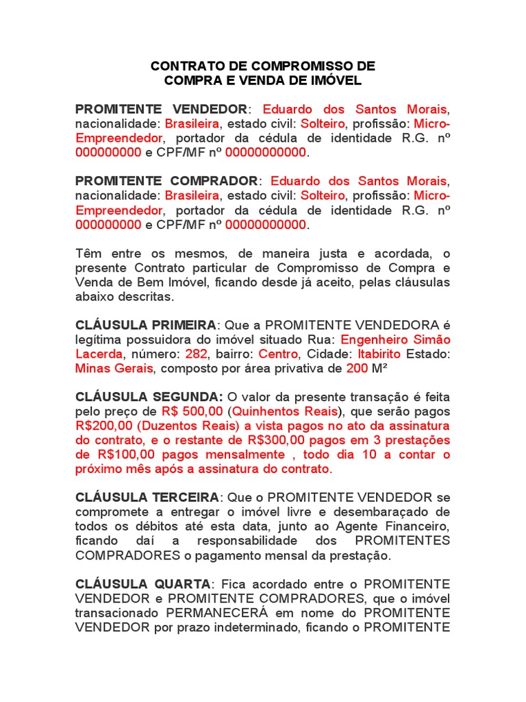 Contrato de Compra e Venda de Imovel | PDF