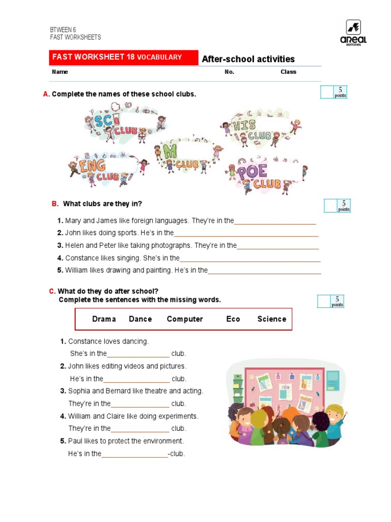 After-School Activities: Fast Worksheet 18 | PDF | Human Communication ...