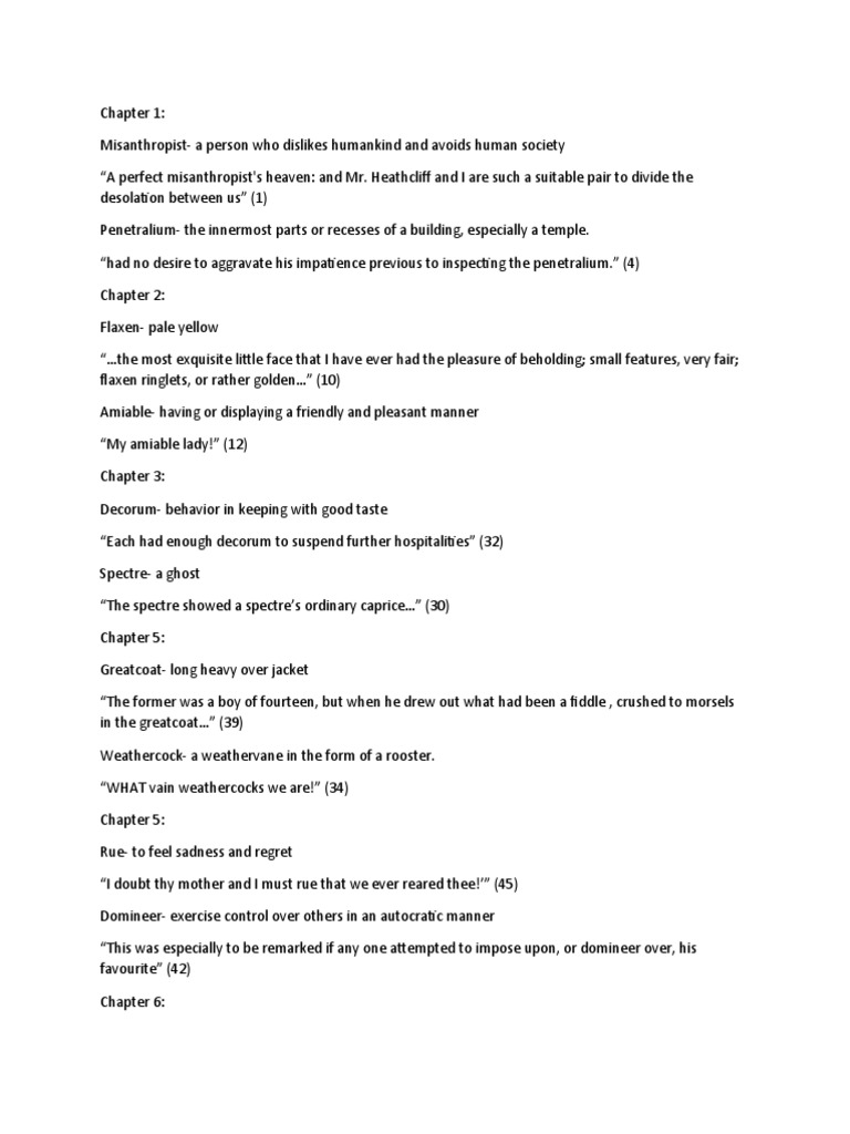 Vocabulary Wuthering Heights | PDF | Psychological Concepts