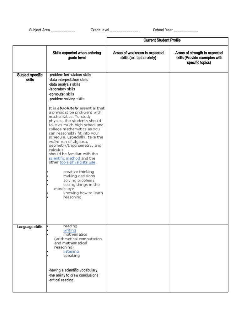 Student Profile Chart | PDF | Mathematics | Neuropsychological Assessment