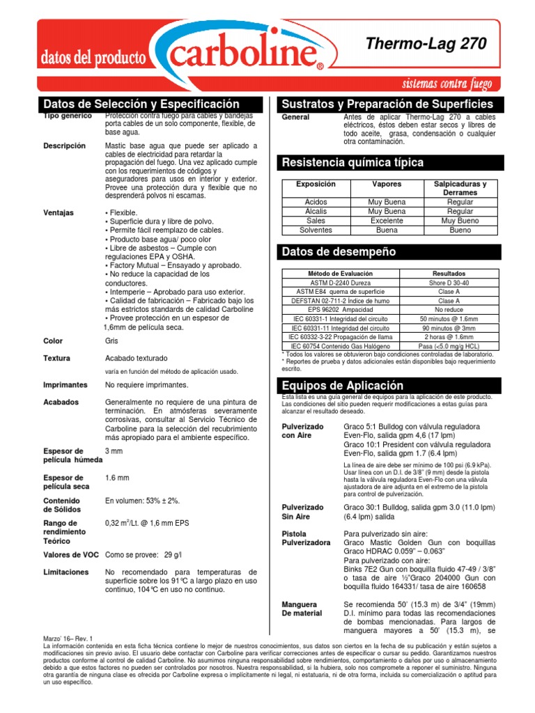 Protección Ignífuga para Cables Thermo-Lag 270 | PDF | Agua | Química