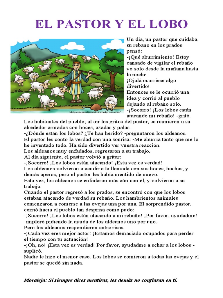 El pastor y el lobo: moraleja clara | PDF