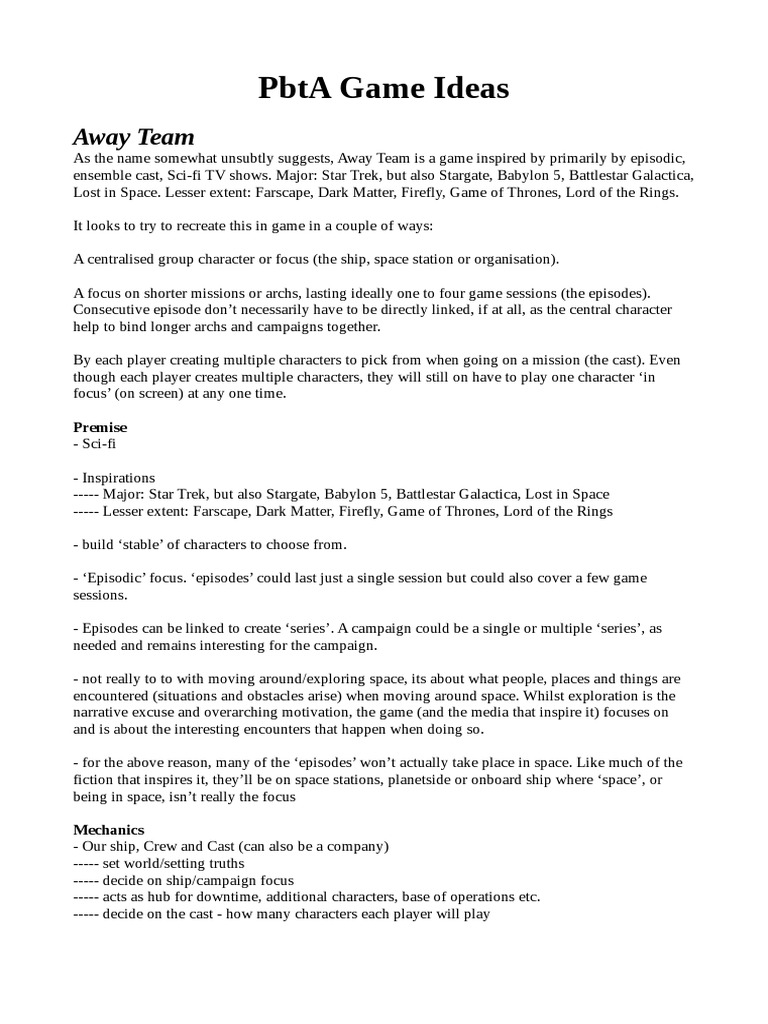 PbtA Game Ideas | PDF