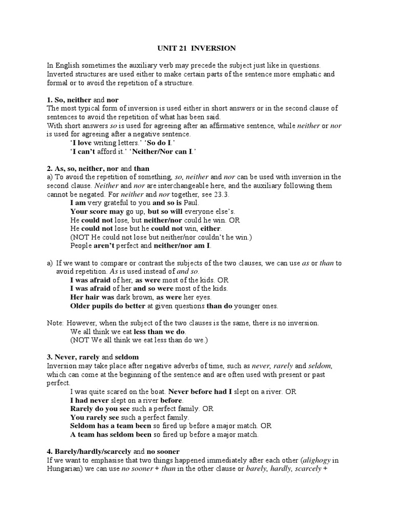 21 Inversion | PDF | Linguistics | Grammar